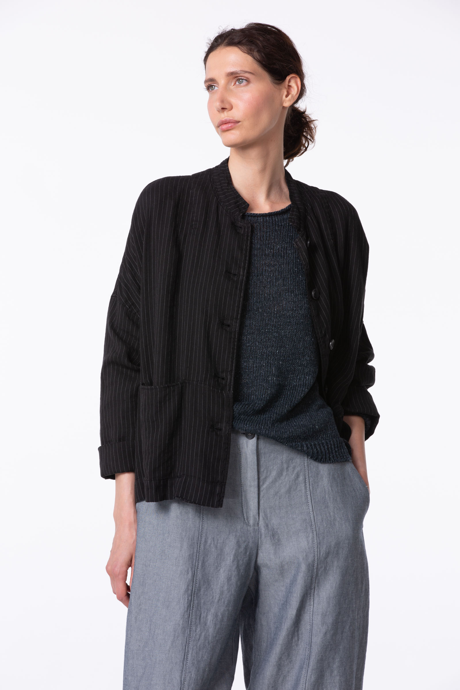 OSKA UK - Jacket 410 / Linen-Lyocell Herringbone with Pinstripe