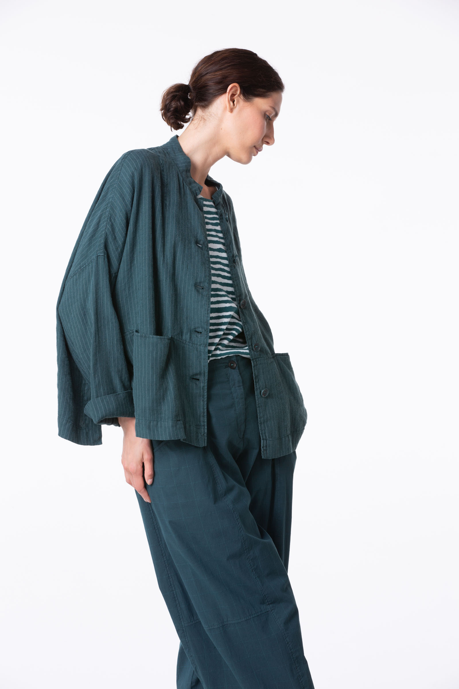 OSKA UK - Jacket 410 / Linen-Lyocell Herringbone with Pinstripe