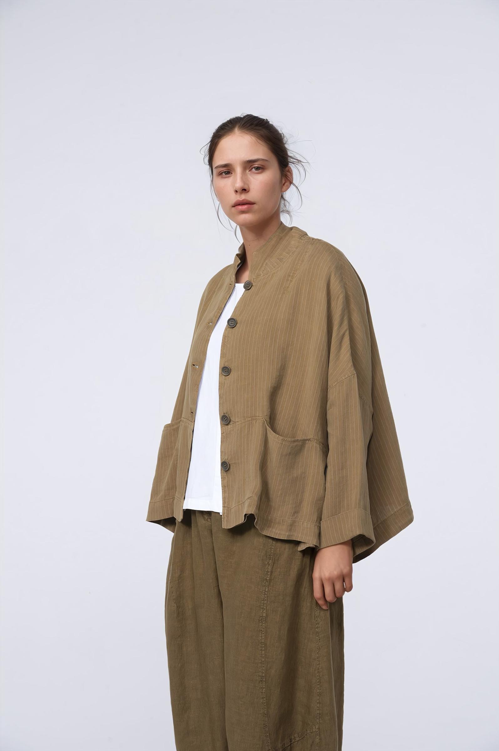 OSKA UK - Jacket 410 / Linen-Lyocell Herringbone with Pinstripe